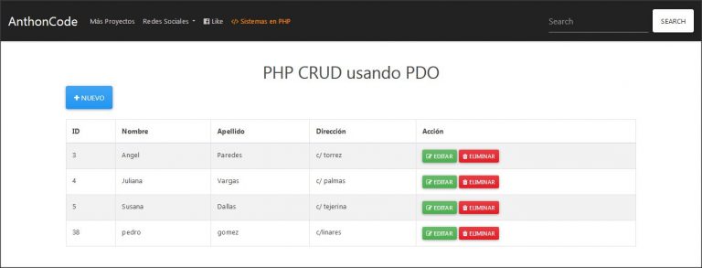 Aplicación CRUD en PHP - PDO - MySQL - Bootstrap + Código Fuente