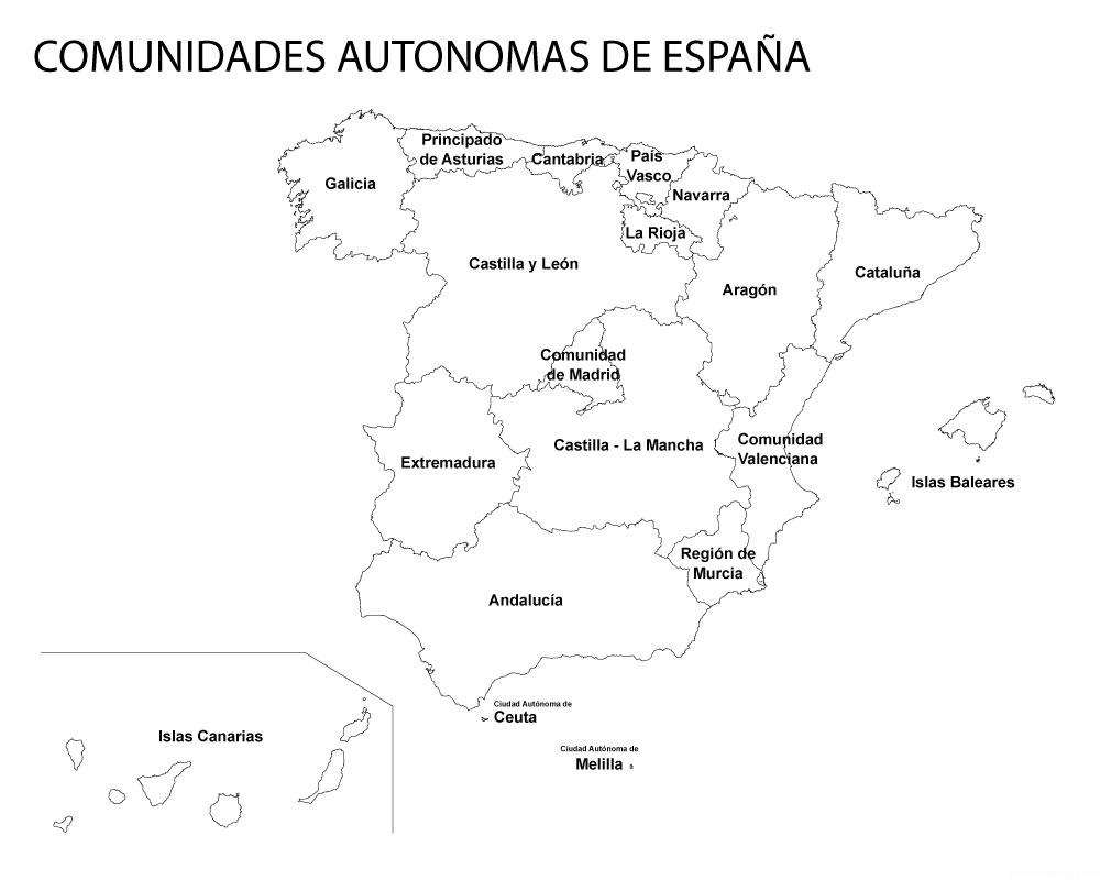 Mapa de Comunidades y Provincias de España para colorear - PDF